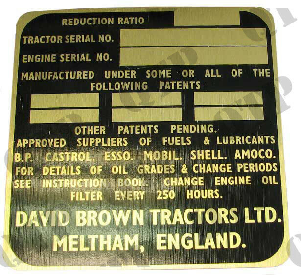 David Brown 990 Tractor Serial Number Badge – Gwynedd Farm Machinery Ltd